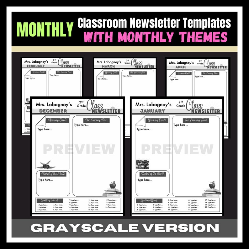 NEW Editable Class Newsletter Template W/ Spelling Words & Student of ...