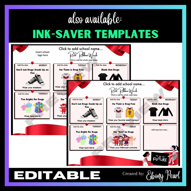 New Editable Red Ribbon Week Flyer School Wide Spirit Week Landscape ...