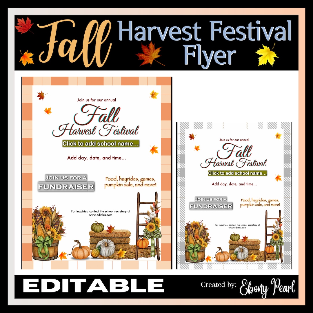 New! Editable Fall Harvest Festival Flyer Template #2 | Unique School ...