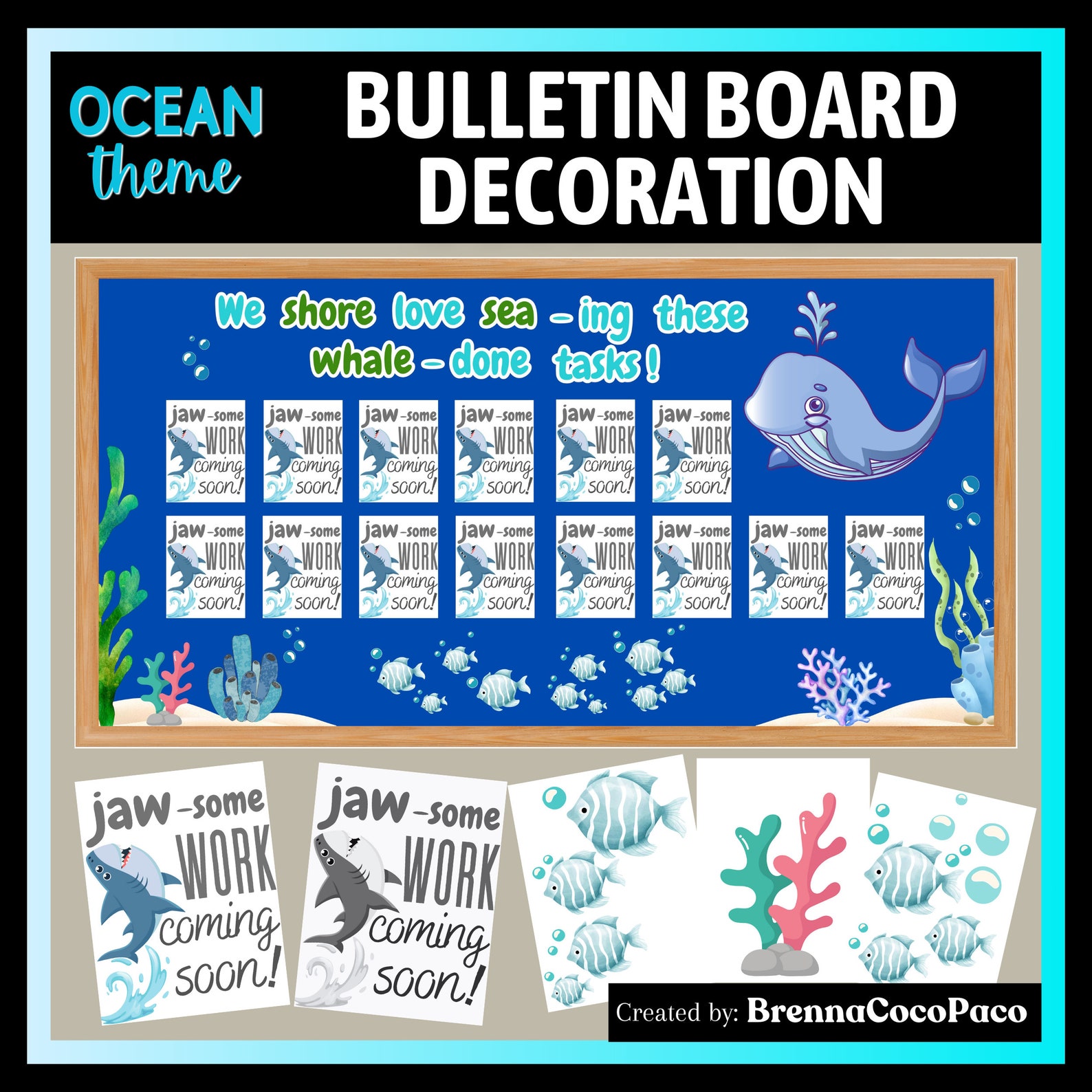 New Ocean Theme Bulletin Board Decoration With Jaw-some Work Coming ...