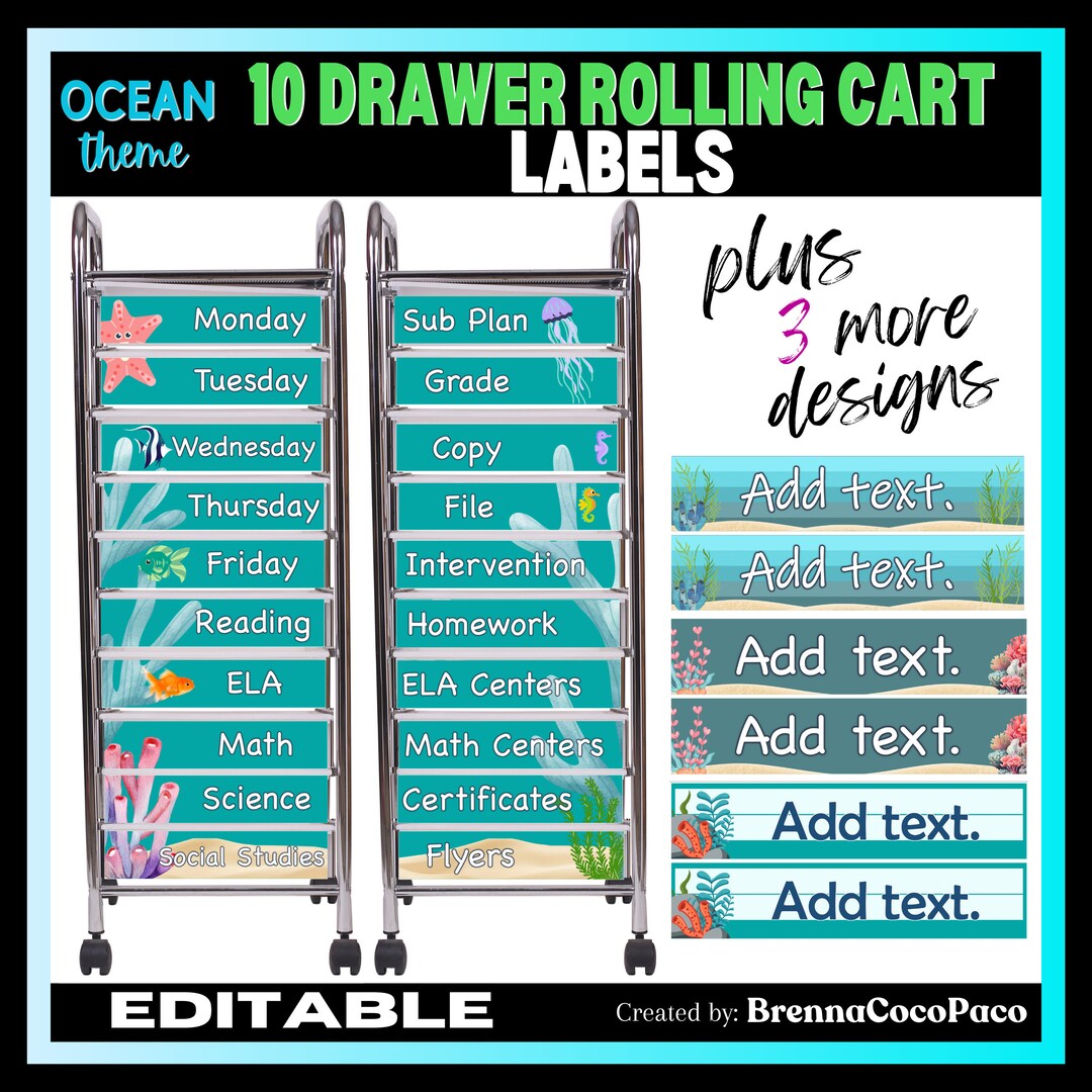 New Ocean Themed 10 Drawer Cart Labels | Print-ready and Editable ...