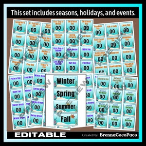 New Editable Ocean Themed Calendar Numbers for Entire Year Set | Pocket ...