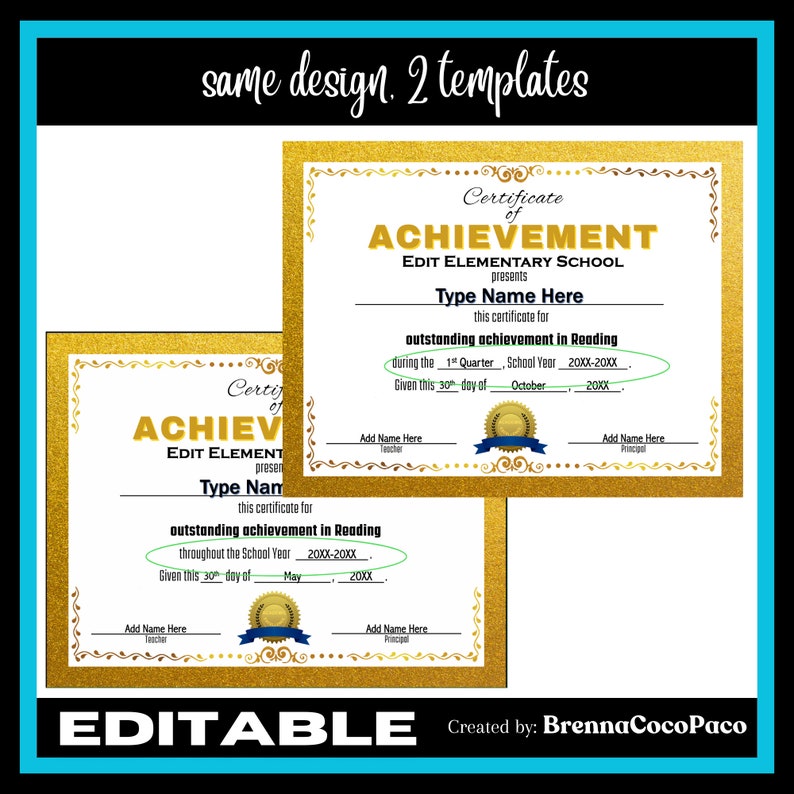New Editable Reading Achievement Certificate | Quarter, Semester ...