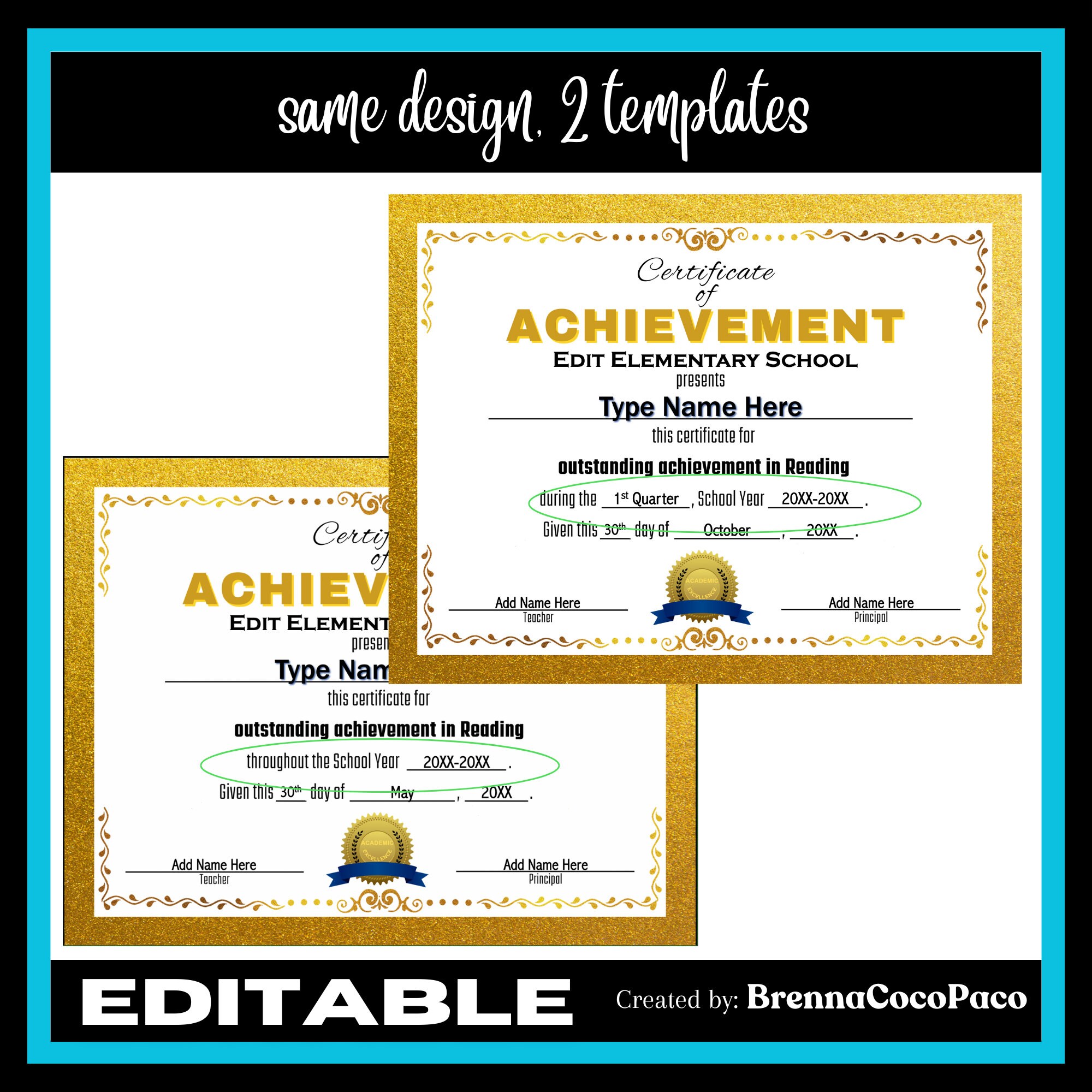 New Editable Reading Achievement Certificate | Quarter, Semester ...