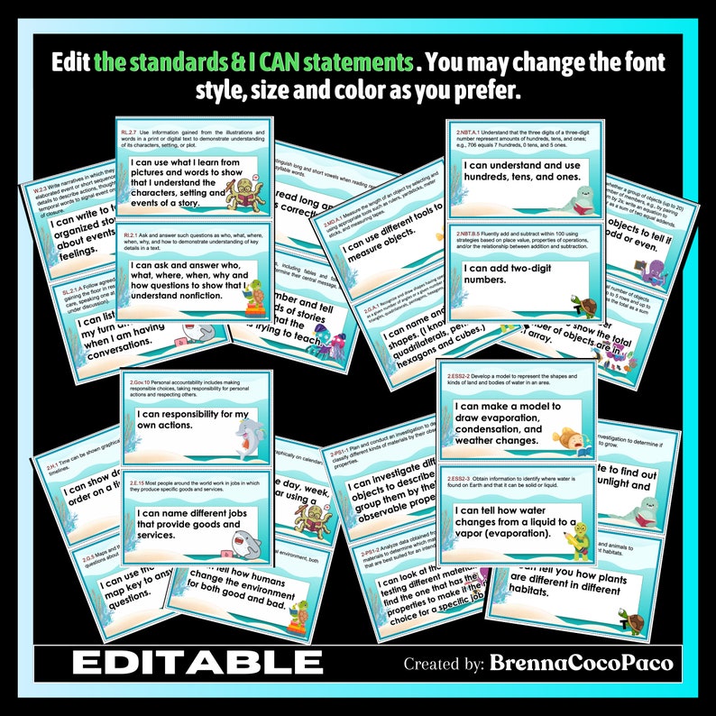 Ocean Themed Focus Wall TEMPLATES: CCSS, I Can Statement, Spelling ...