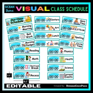 New! Editable Ocean Theme Visual Class Schedule With Cliparts - Etsy