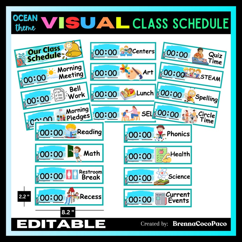 New! Editable Ocean Theme Visual Class Schedule With Cliparts - Etsy