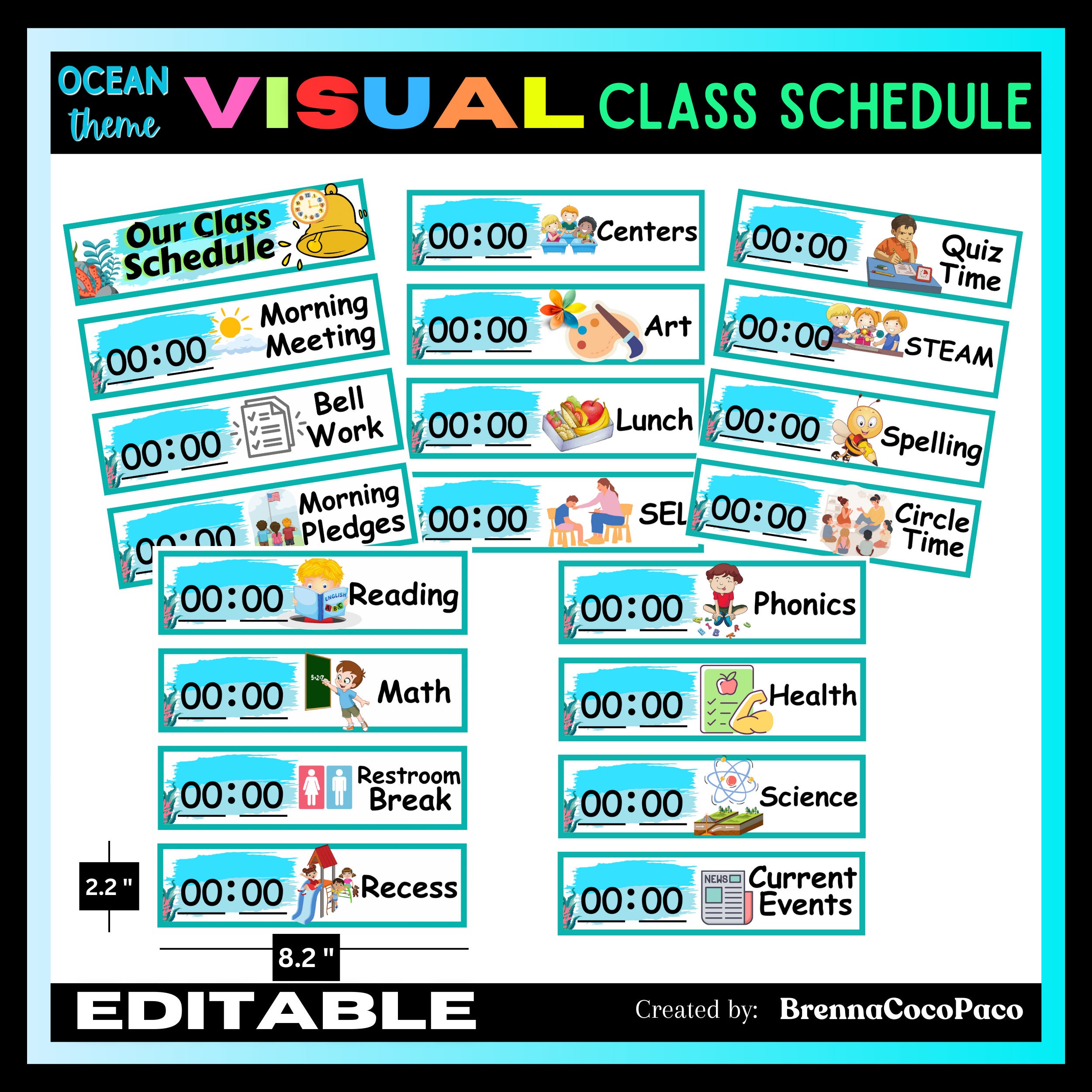 New Editable Ocean Theme Visual Class Schedule With Cliparts - Etsy