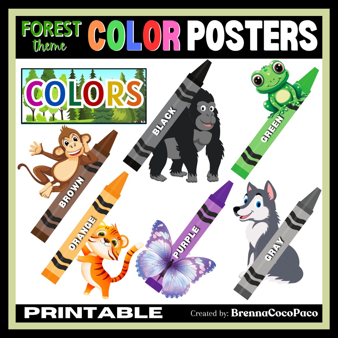 New! Forest Themed Color Posters | Crayons and Forest Animals | Jungle ...