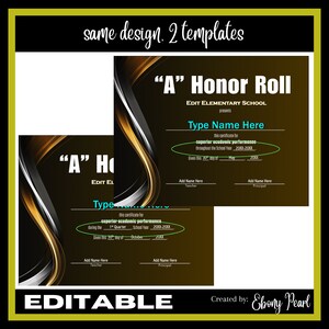 New! Editable "a" Honor Roll Certificate #2 | Each Quarter, Semester ...