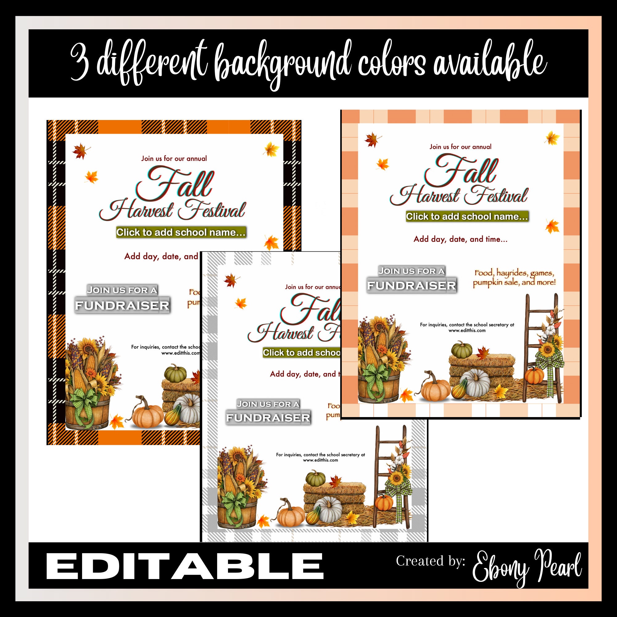 New! Editable Fall Harvest Festival Flyer Template #2 | Unique School ...