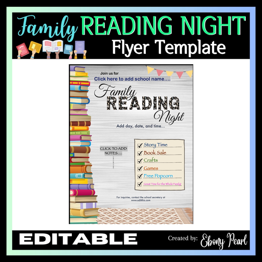 New Editable Family Reading Night Flyer Template | Unique School Flyers ...