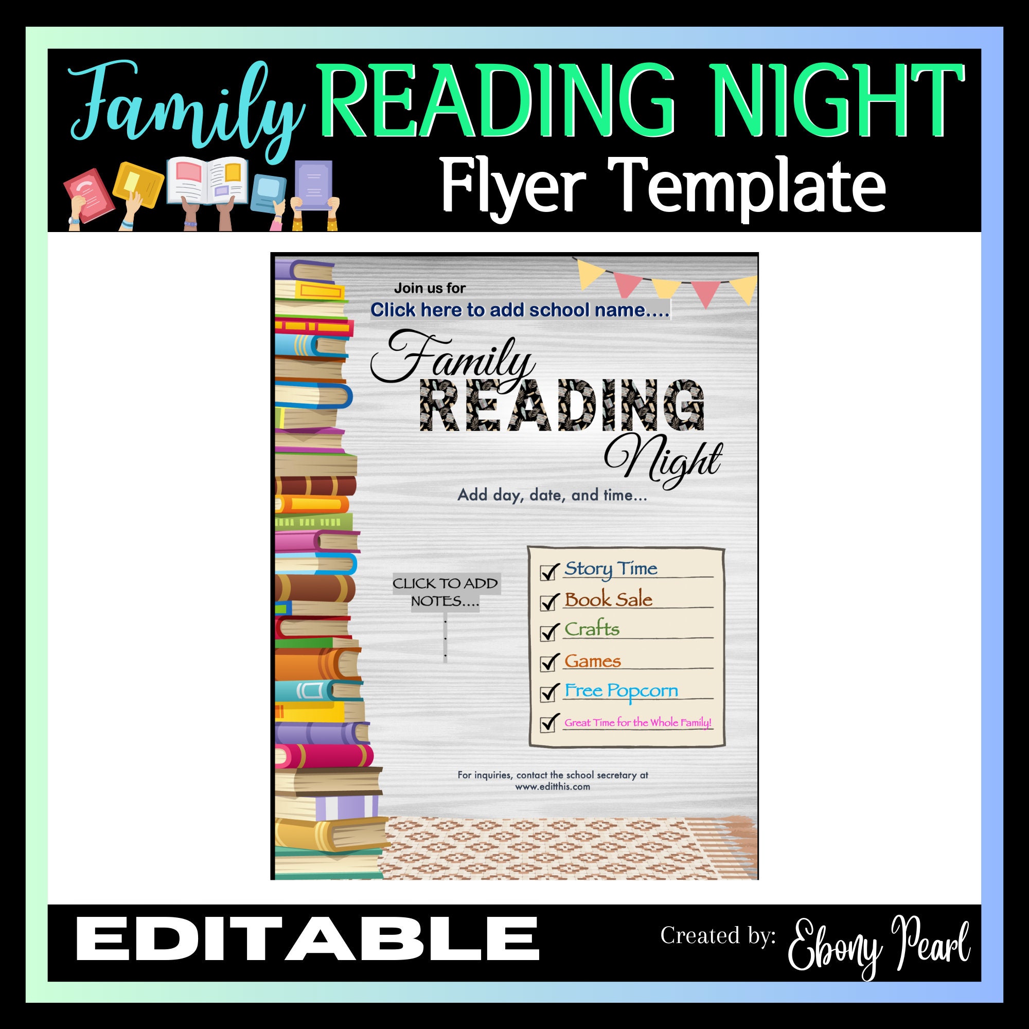 New Editable Family Reading Night Flyer Template | Unique School Flyers ...