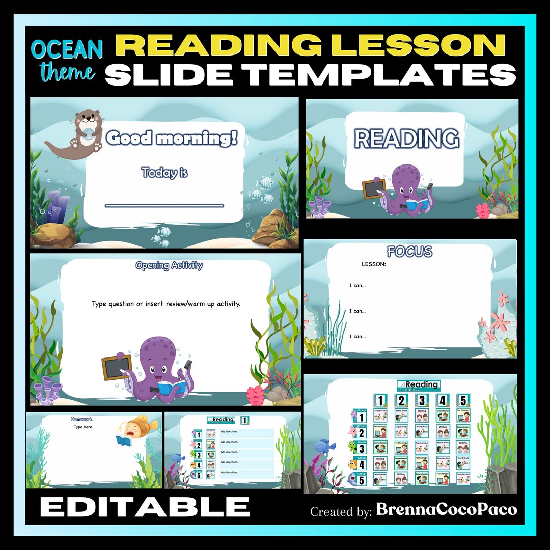 New Ocean Themed Reading ELA Lesson Slide Templates | Reading Class ...