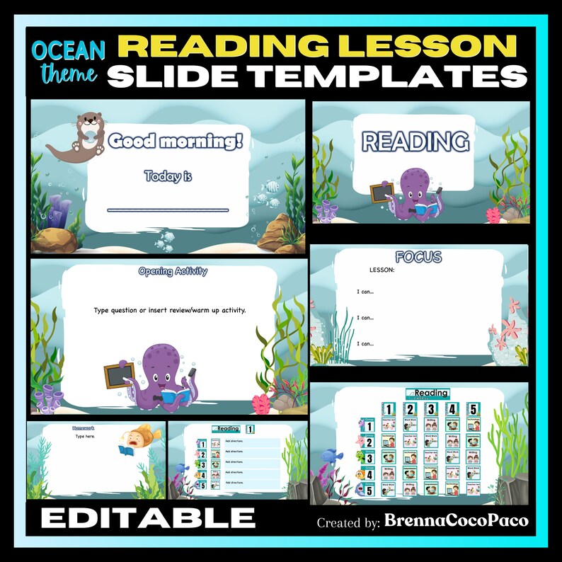 New Ocean Themed Reading ELA Lesson Slide Templates | Reading Class ...