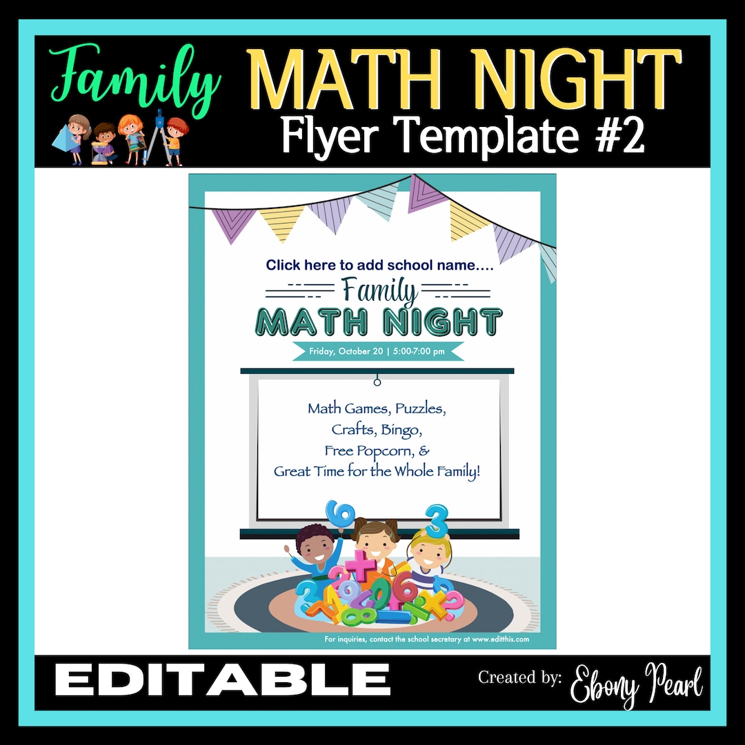 New Editable Family Math Night Flyer Template #2 | Unique School Flyers ...