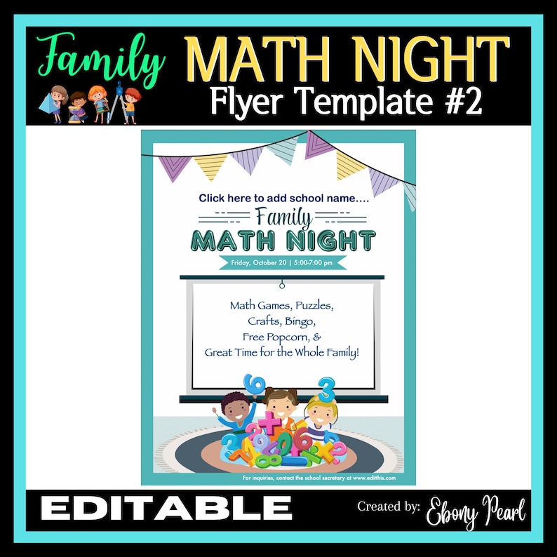 New Editable Family Math Night Flyer Template #2 | Unique School Flyers ...