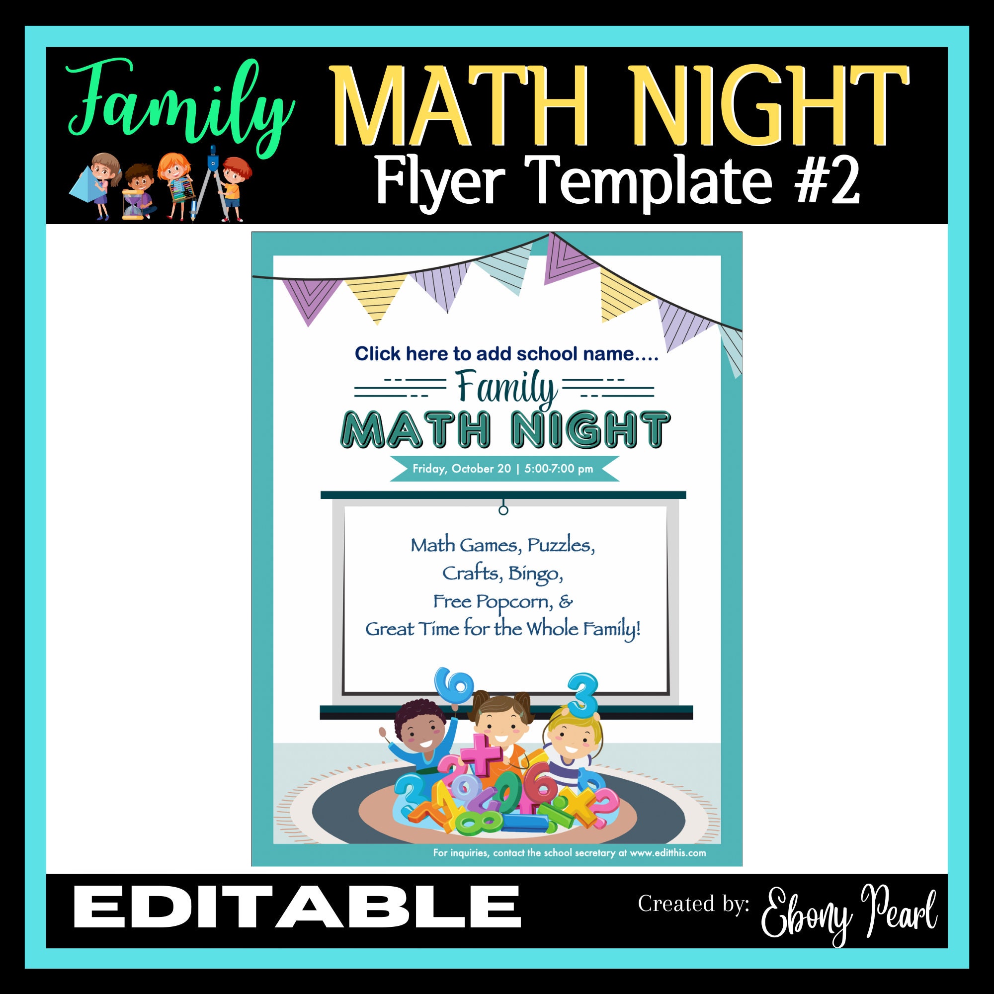 New Editable Family Math Night Flyer Template #2 | Unique School Flyers ...