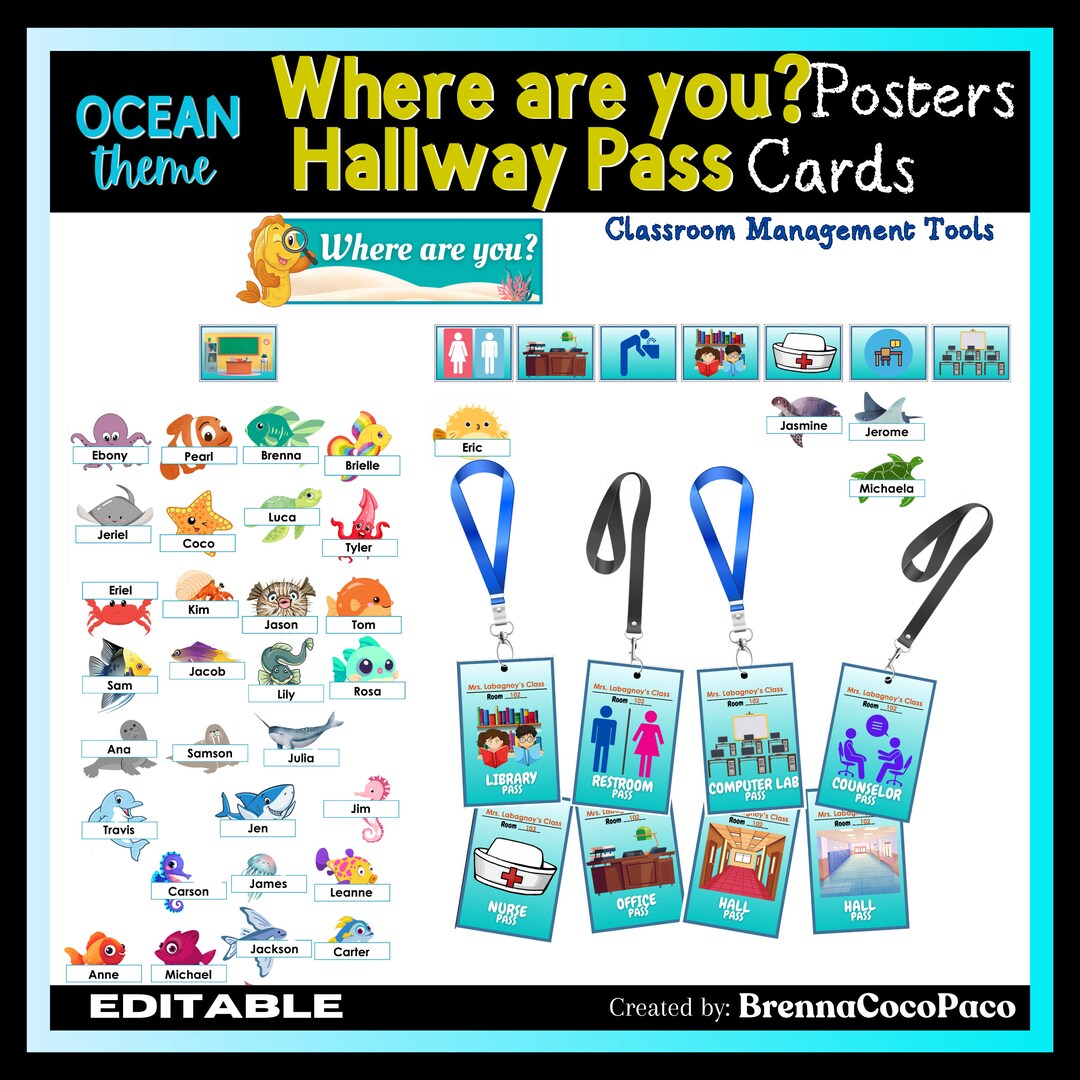 New! Ocean Themed "where Are You?" Posters, Cliparts, & Hall Pass ...