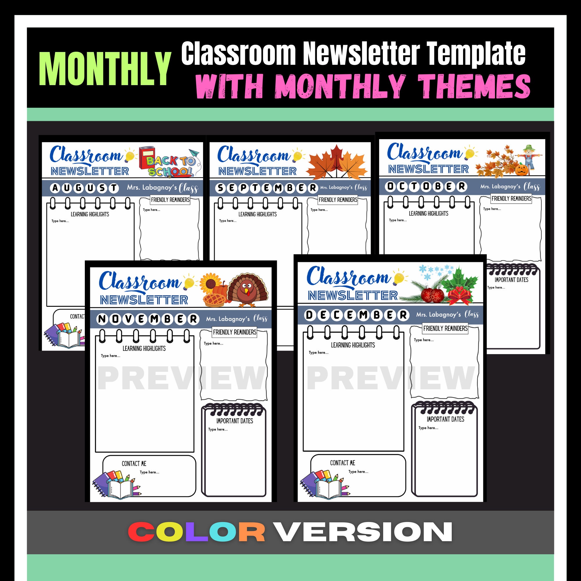 NEW Editable Classroom Weekly & Monthly Newsletter Template 1 W ...