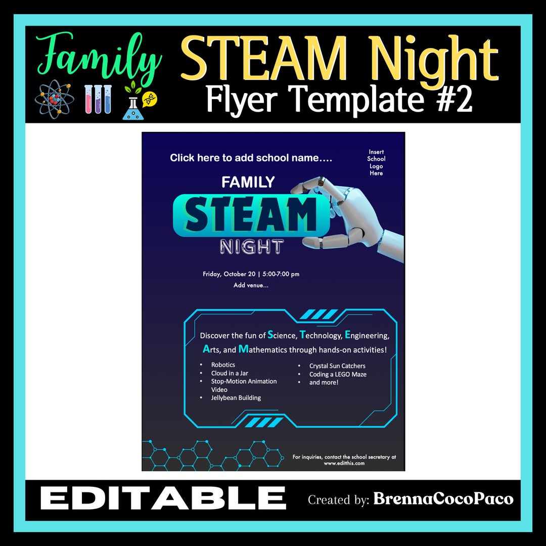 New Editable Family STEAM Night Flyer Template #2| Unique School Flyers ...