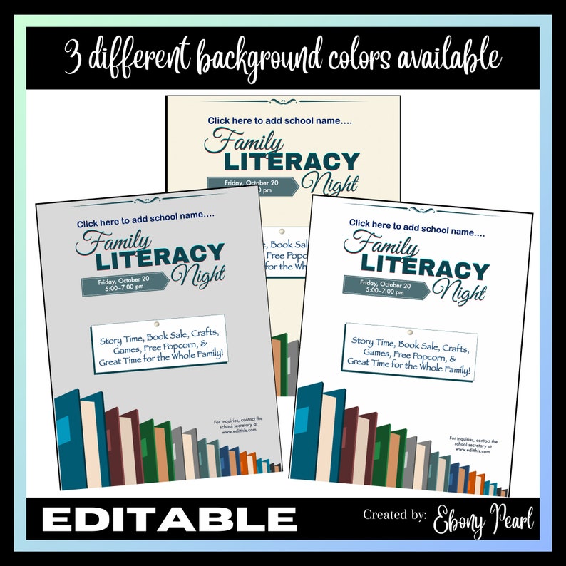 New Editable Family Literacy Night Flyer Template #2 | Unique School ...
