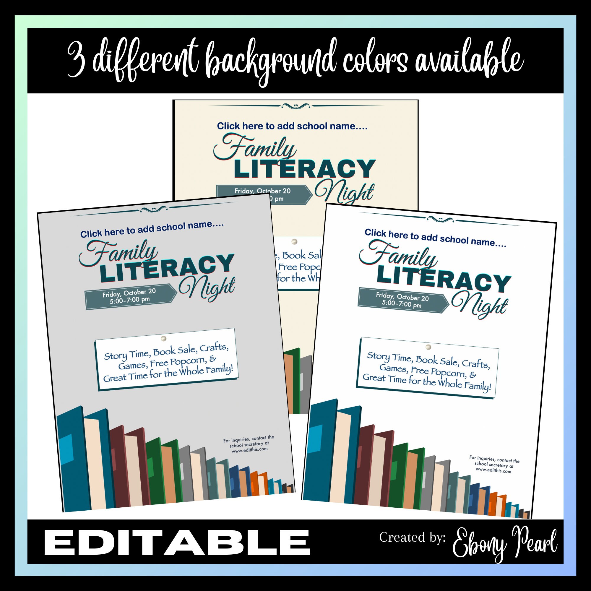 New Editable Family Literacy Night Flyer Template #2 | Unique School ...