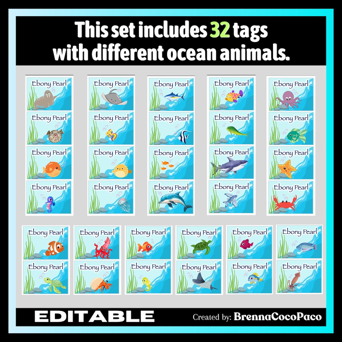 NEW Editable Ocean Themed Locker Tags | Cubby Tags | Backpack Tags - Etsy