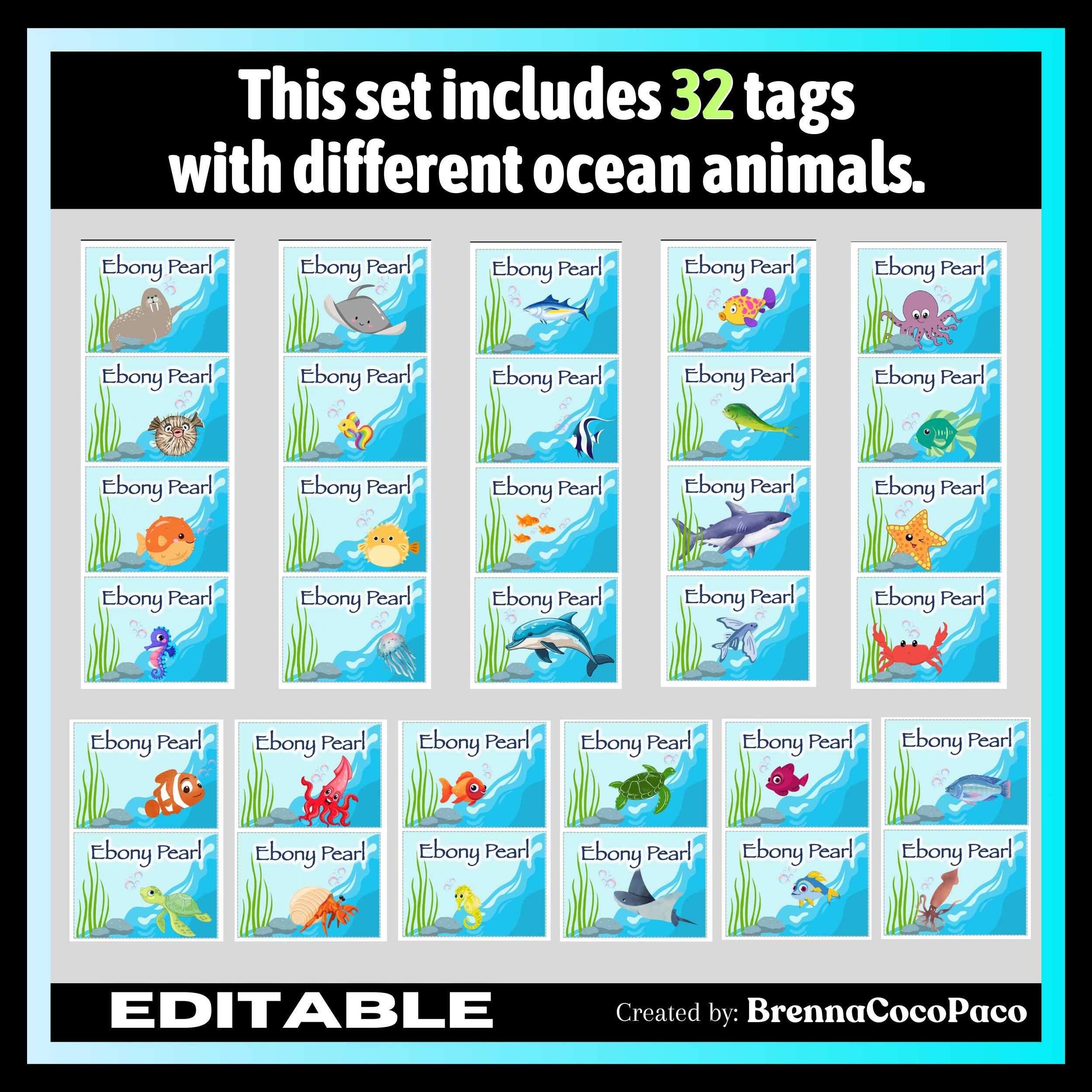 NEW Editable Ocean Themed Locker Tags | Cubby Tags | Backpack Tags - Etsy