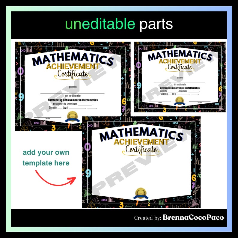 New Editable Mathematics Achievement Certificate | Math Certificate ...