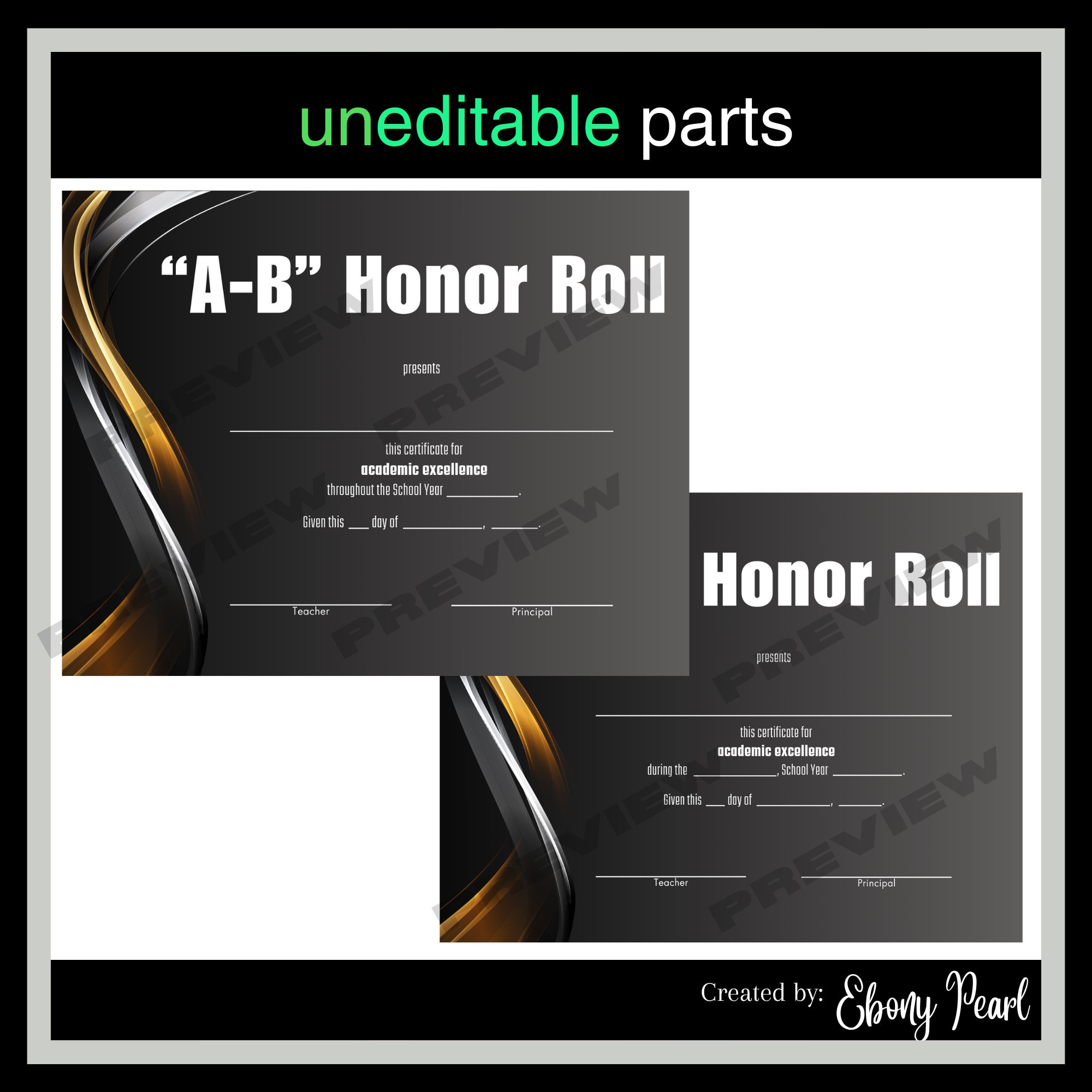 New! Editable "a-b" Honor Roll Certificate #2 | Each Quarter, Semester ...
