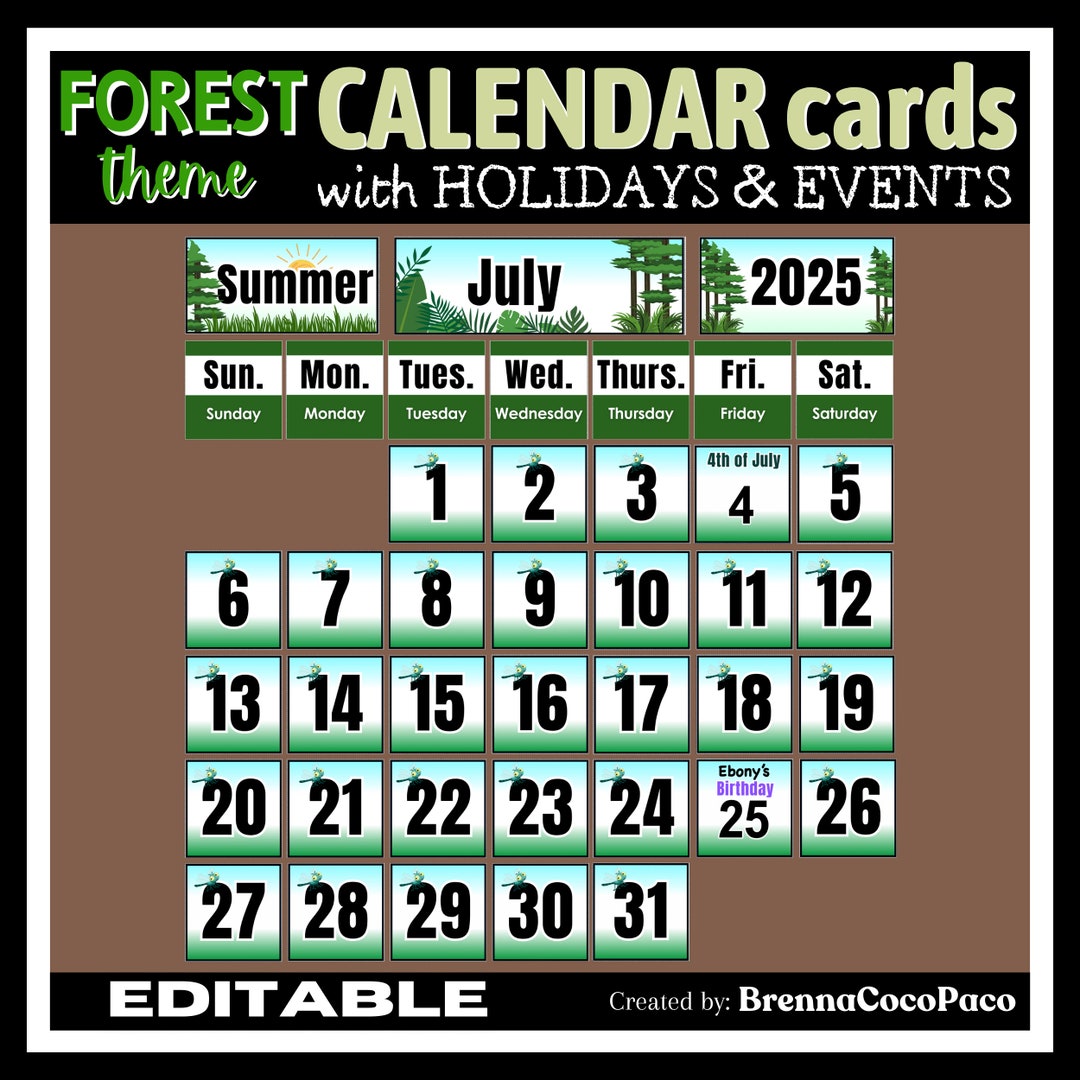 New Editable Forest Themed Calendar Numbers for Entire Year Set ...