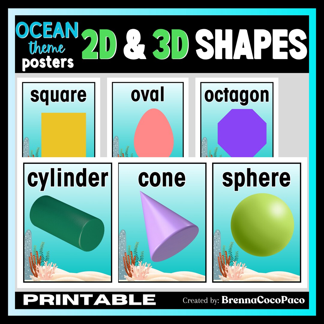New! Ocean Themed 2D and 3D Shape Posters | Ocean Theme Classroom - Etsy