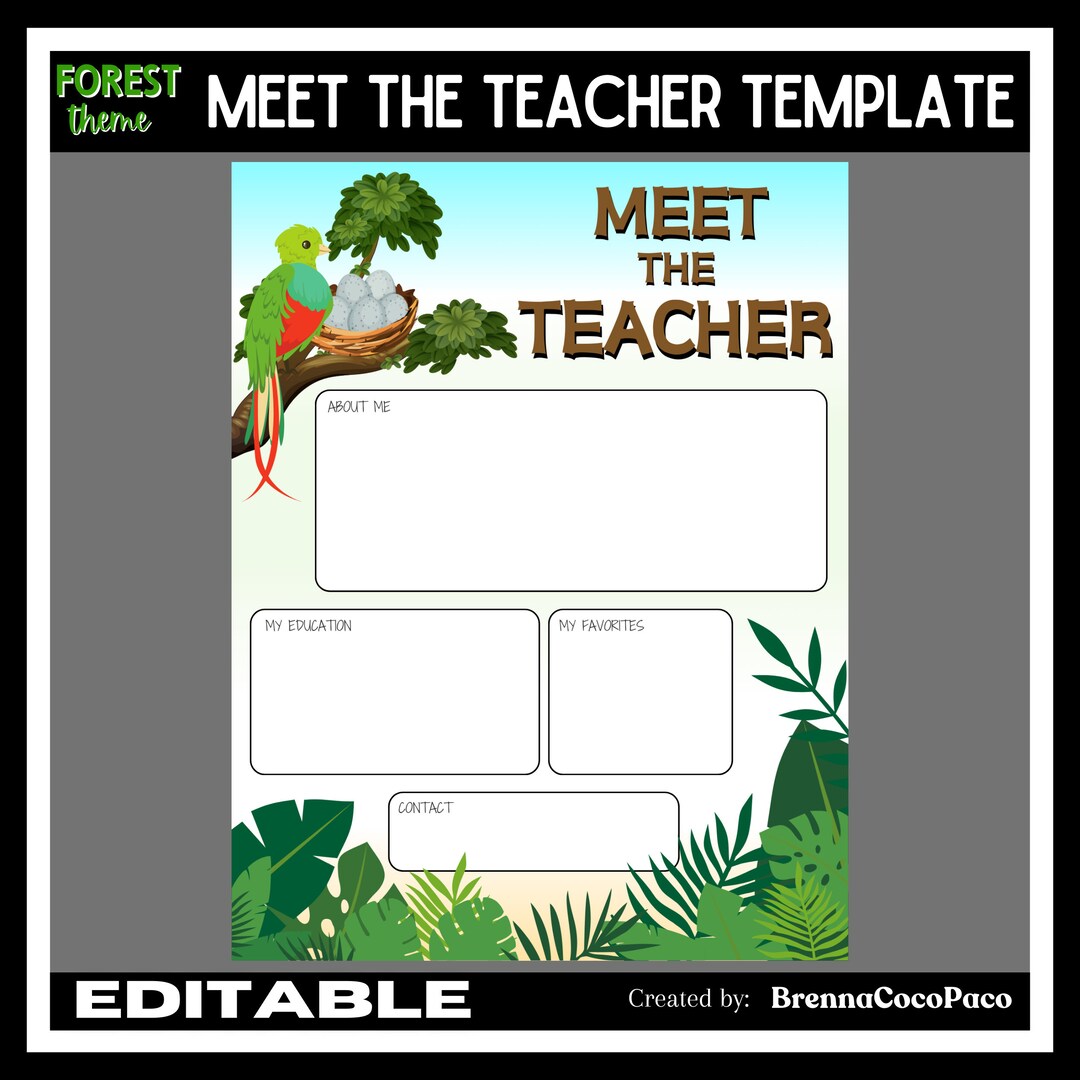 New Forest Theme Meet the Teacher Template | Jungle Theme Meet the ...