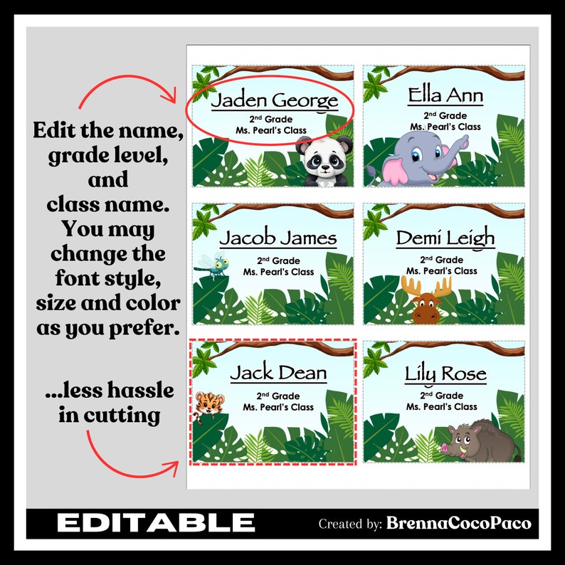 NEW Editable Forest or Jungle Themed Student Name Tags - 2.25" X 3.5 ...