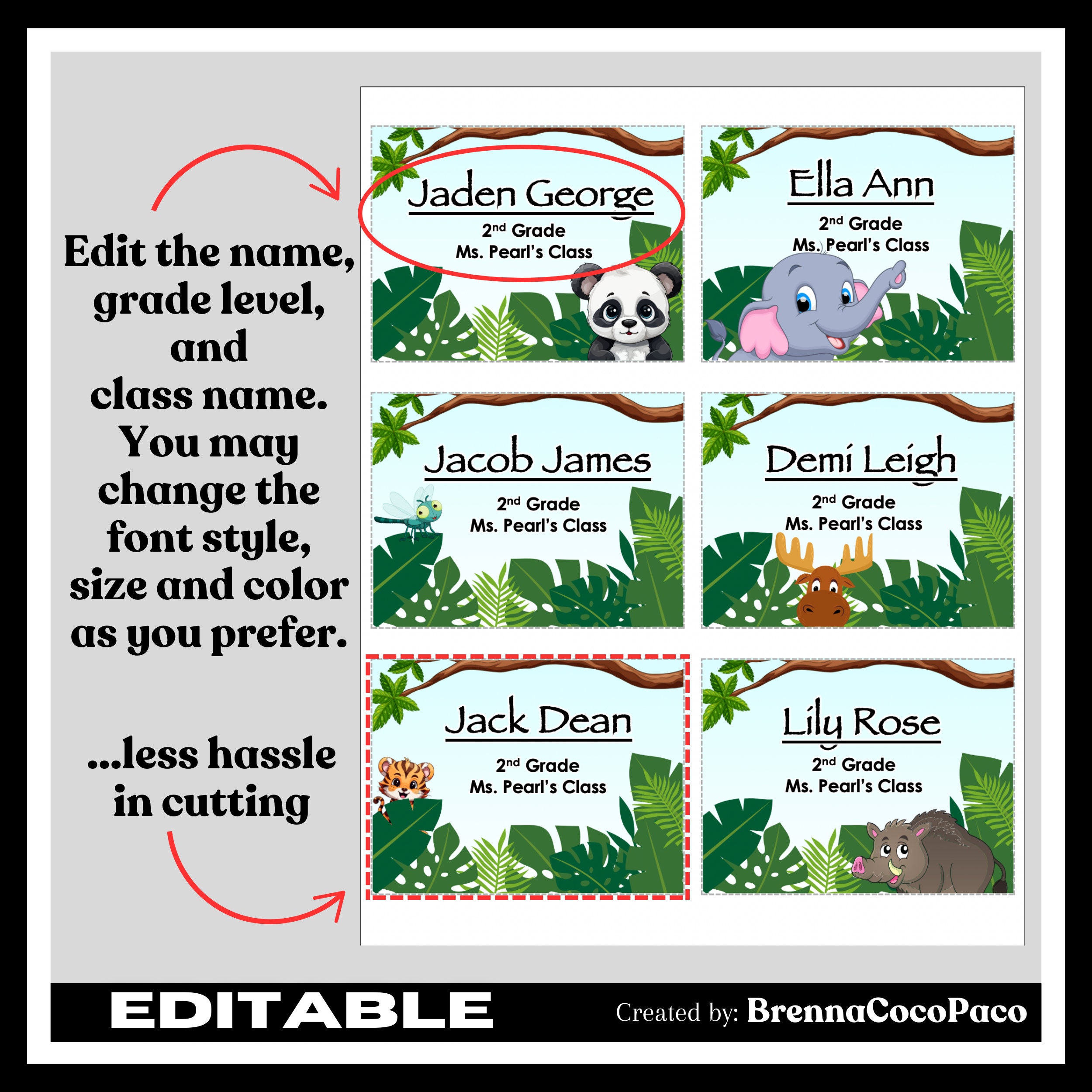 NEW Editable Forest or Jungle Themed Student Name Tags - 2.25" X 3.5 ...