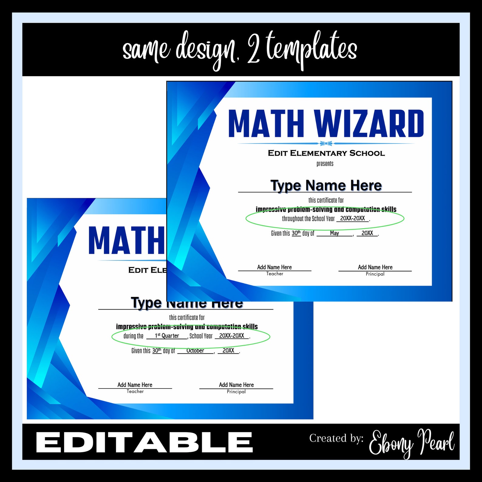 New! Editable Math Wizard Certificate #2 | Each Quarter, Semester ...