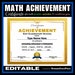 New Editable Mathematics Achievement Certificate | Math Certificate ...