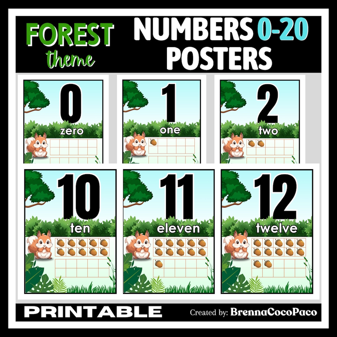 New Forest Themed 0-20 Number Posters With Number Words and Tens Frames ...