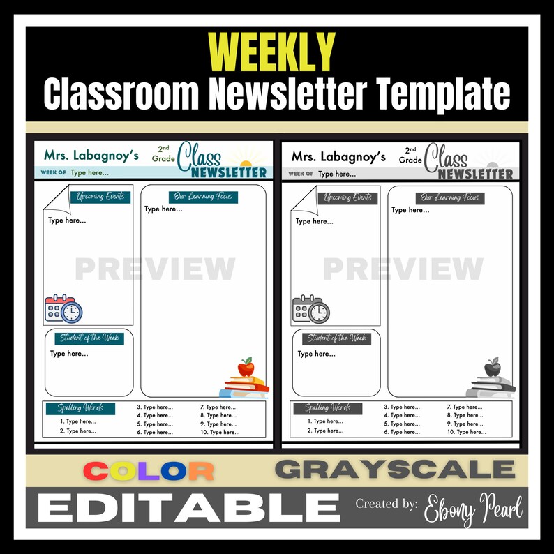 NEW Editable Class Newsletter Template W/ Spelling Words & Student of ...