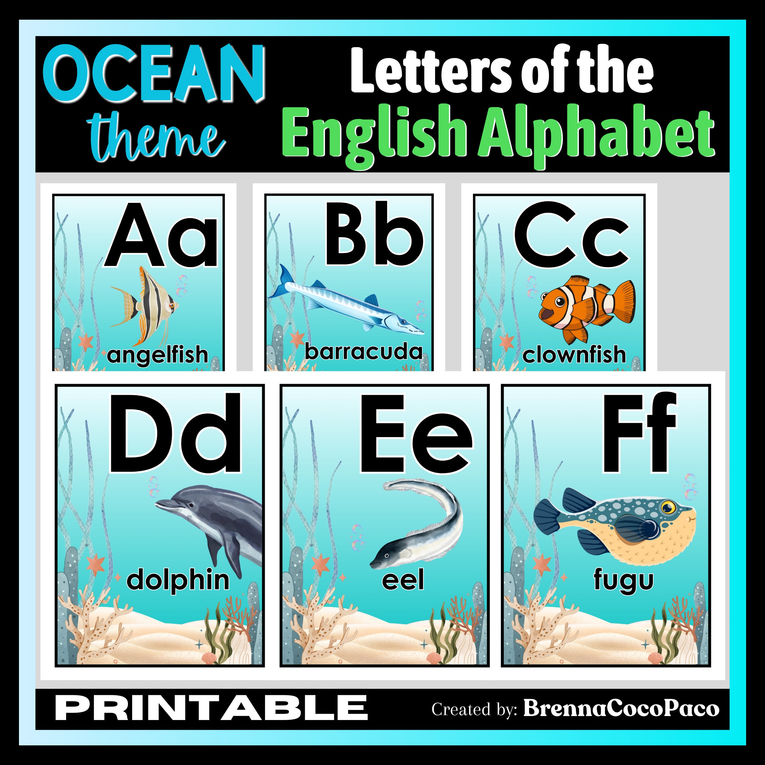 New! Ocean Themed Letters of the Alphabet With Ocean Animal Posters - Etsy