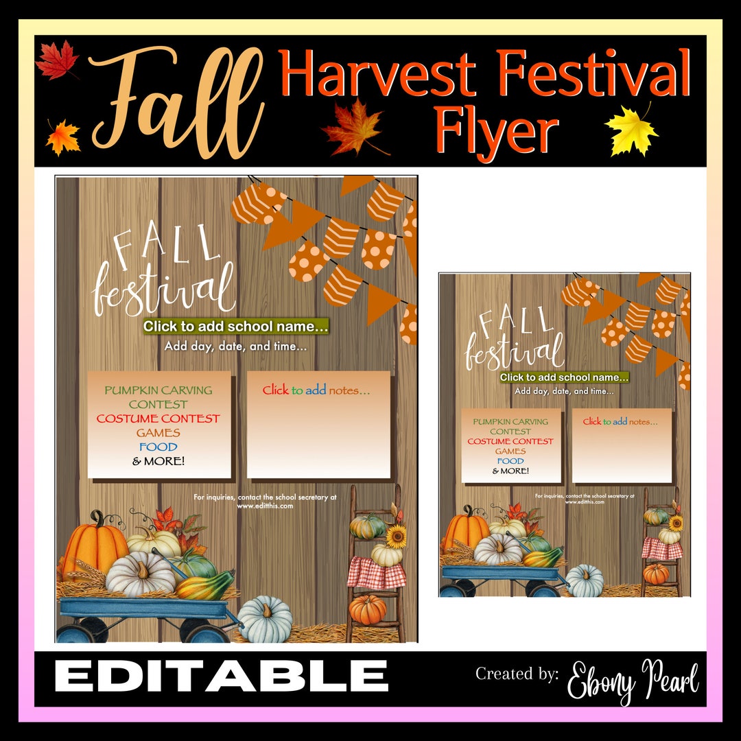 New! Editable Fall Harvest Festival Flyer Template #3 | Unique School ...