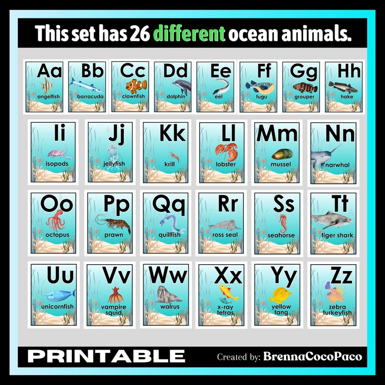 New! Ocean Themed Letters of the Alphabet With Ocean Animal Posters - Etsy
