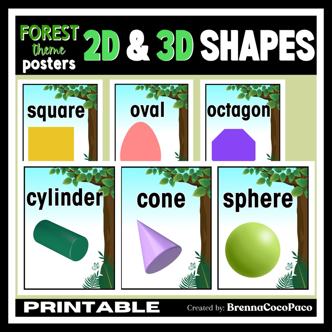 New! Forest Themed 2D and 3D Shape Posters | Forest Theme Classroom - Etsy