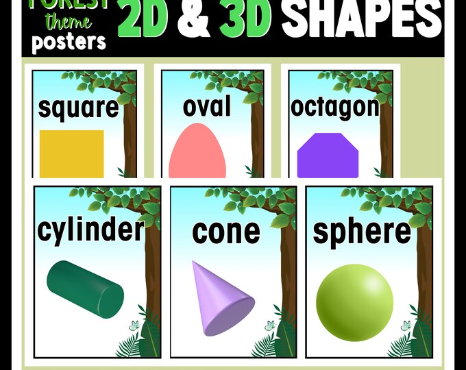 Printable 2d Shape Cards, Woodland Theme Classroom Decor, Homeschool ...