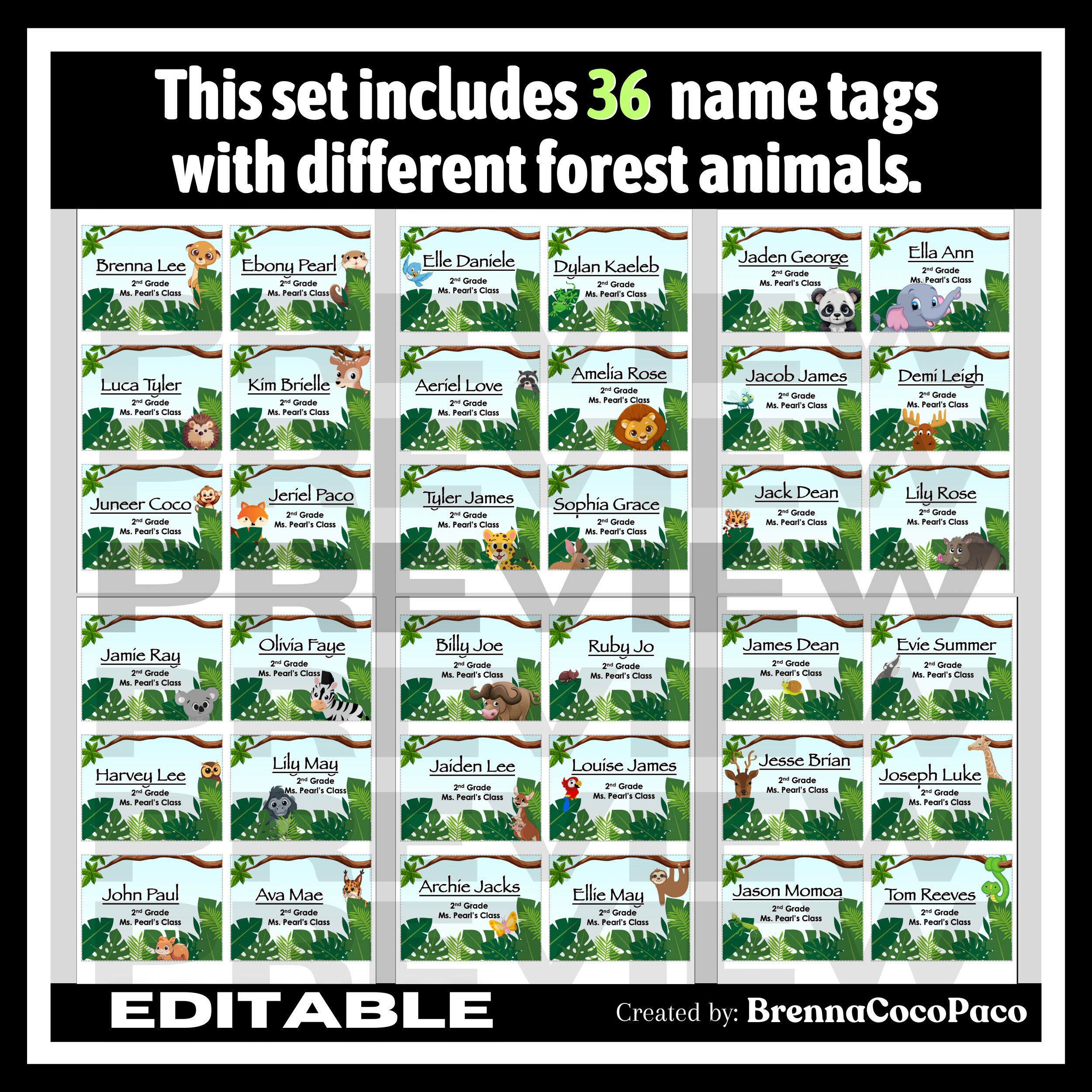 NEW Editable Forest or Jungle Themed Student Name Tags - 2.25" X 3.5 ...