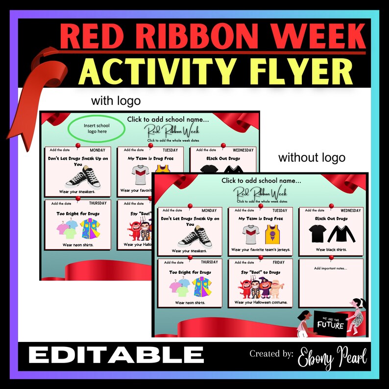 New Editable Red Ribbon Week Flyer School Wide Spirit Week Landscape ...