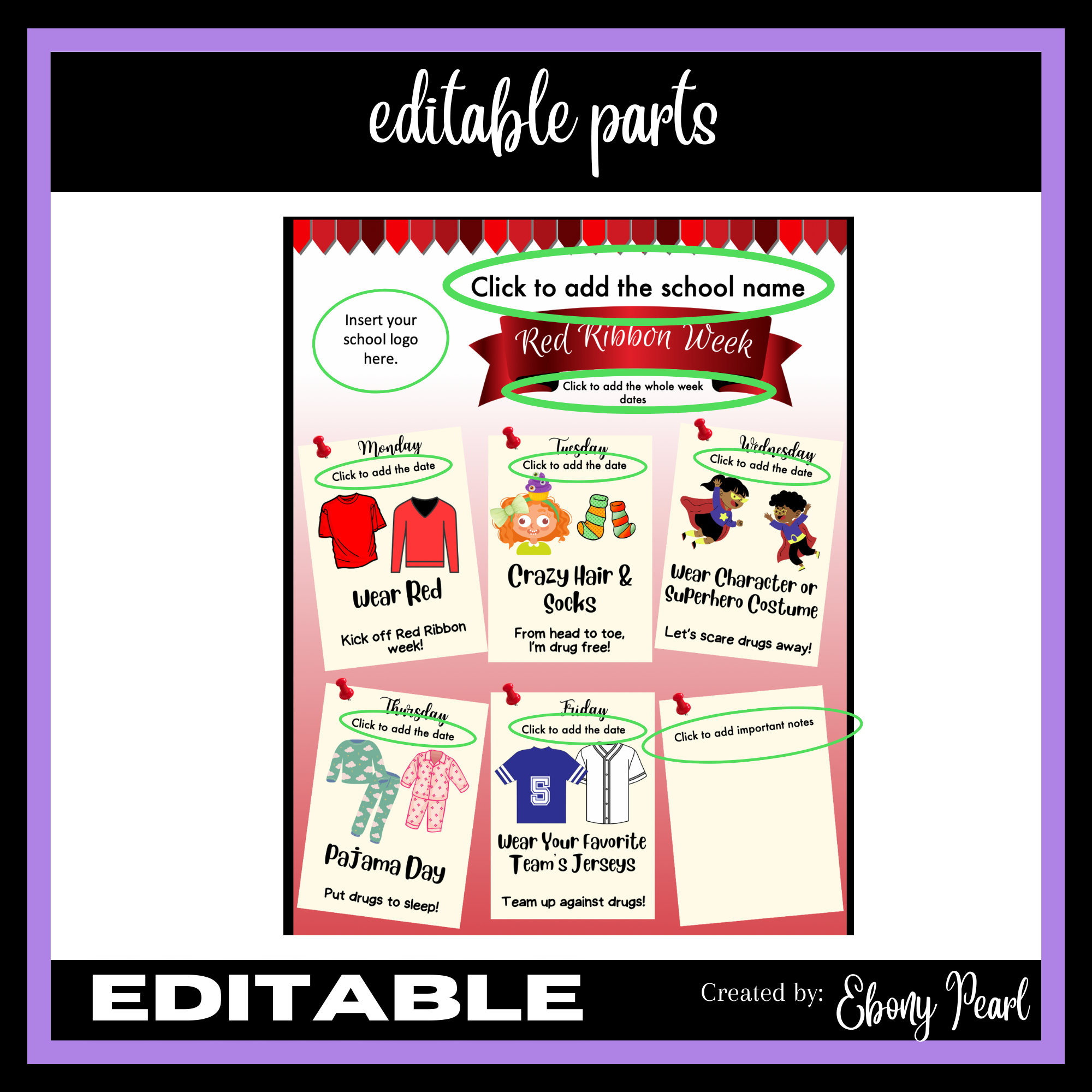 New Editable Red Ribbon Week Flyer School Wide Spirit Week Flyer 1 - Etsy