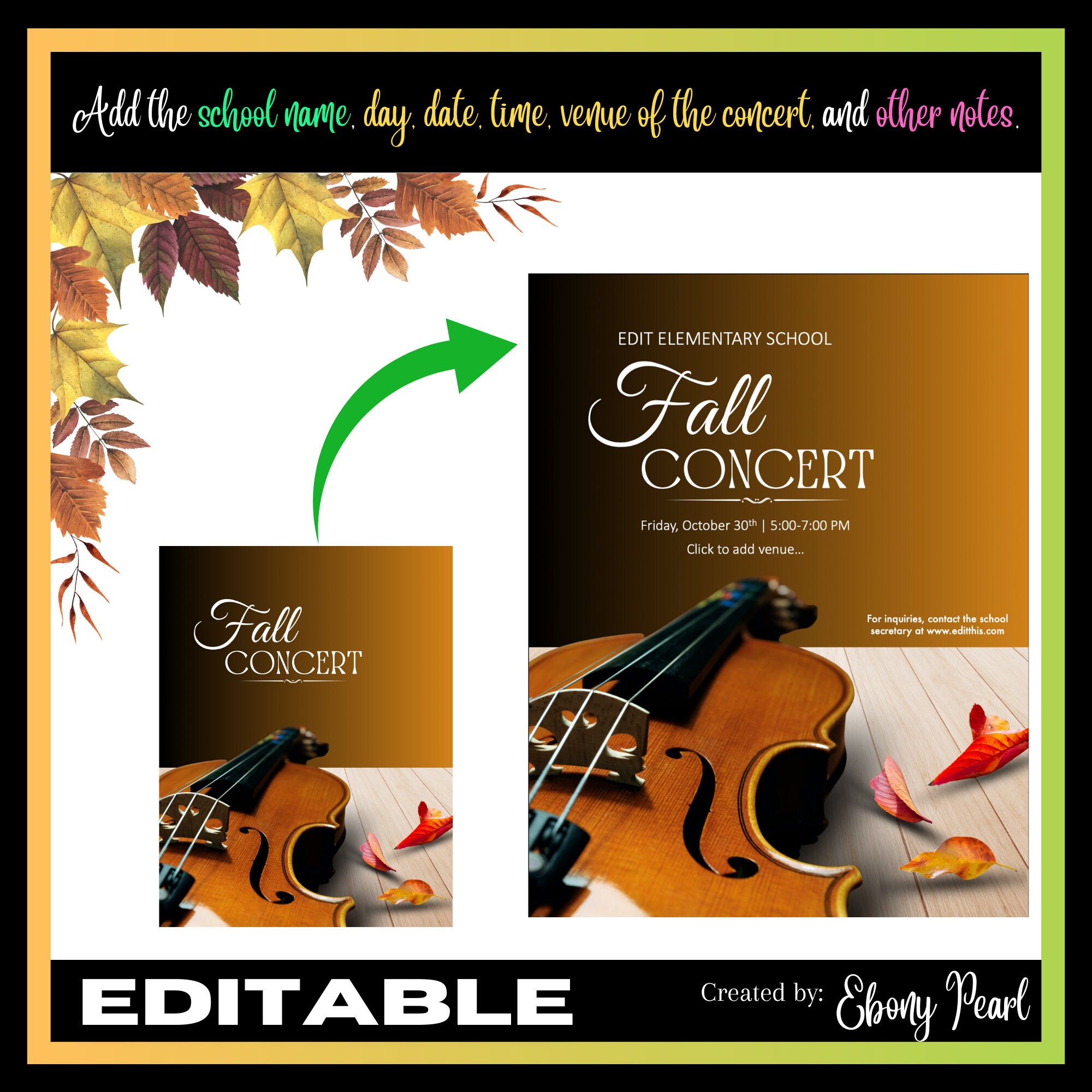 New Editable Fall Concert Flyer #1 | Unique Orchestra Concert Flyer ...