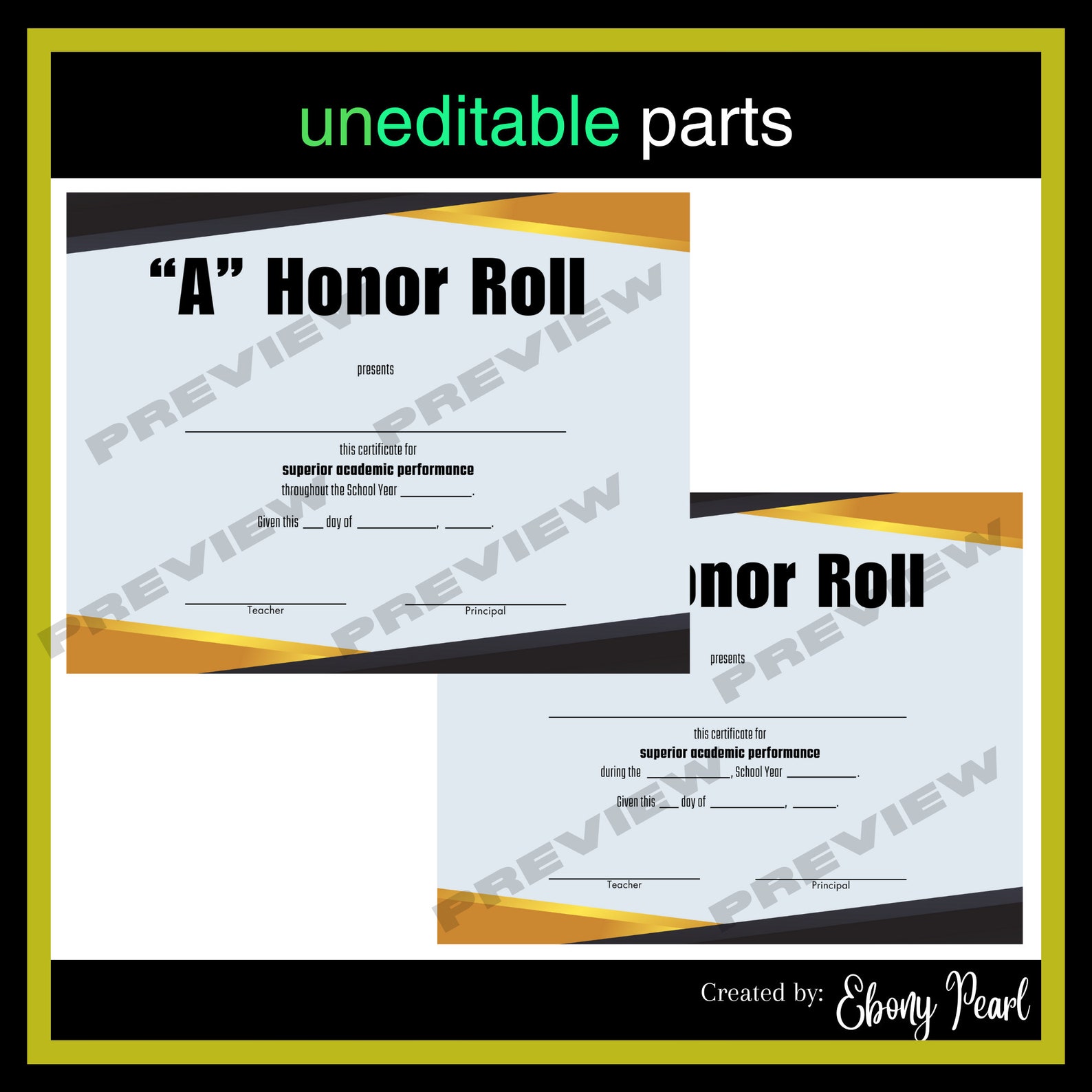 New! Editable "a" Honor Roll Certificate #1 | Each Quarter, Semester ...